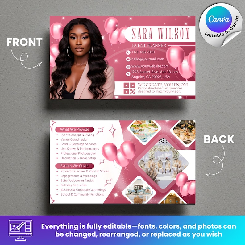 Event Coordinator Business Cards Template, Editable Card, Event Planner ...