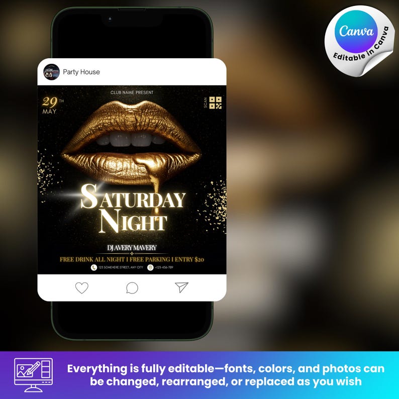 Editable Club Flyer Template: DJ Party, Social Media (canva) - Etsy
