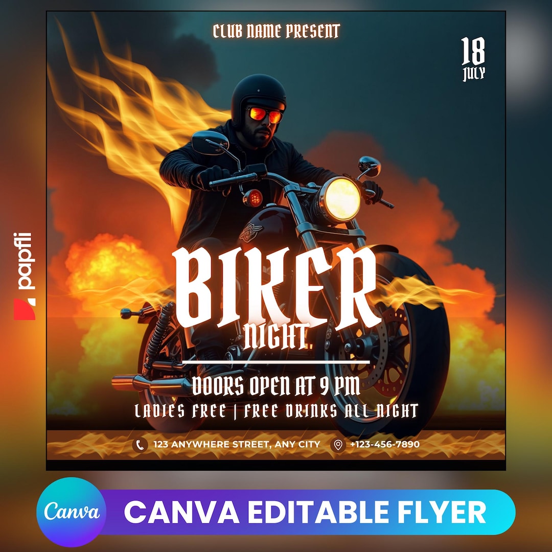 Editable Motorcycle Flyer Template for Canva, DIY Event Flyer, Party ...