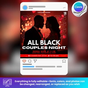 All Black Couples Night Flyer, Club Flyer, Editable Canva Template ...