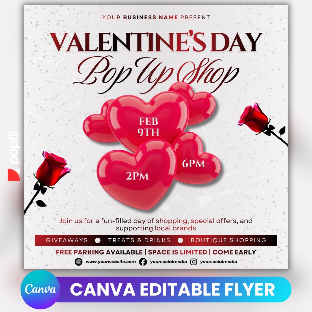 Valentine Pop up Shop Flyer, DIY Valentine Event Flyer Template, Pop up ...