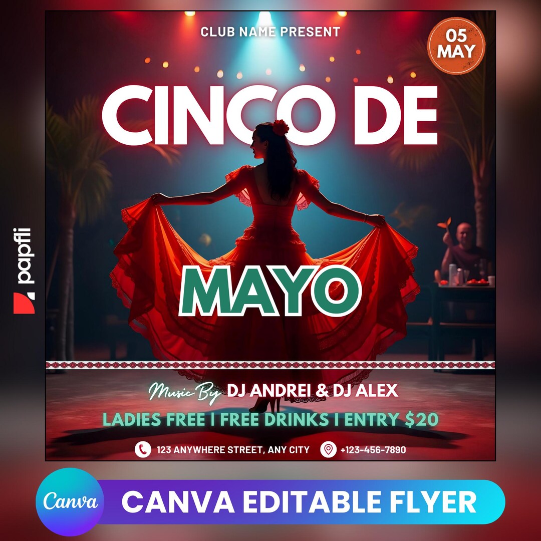 Editable Cinco De Mayo Club Flyer Template: DIY Party Invite (canva) - Etsy