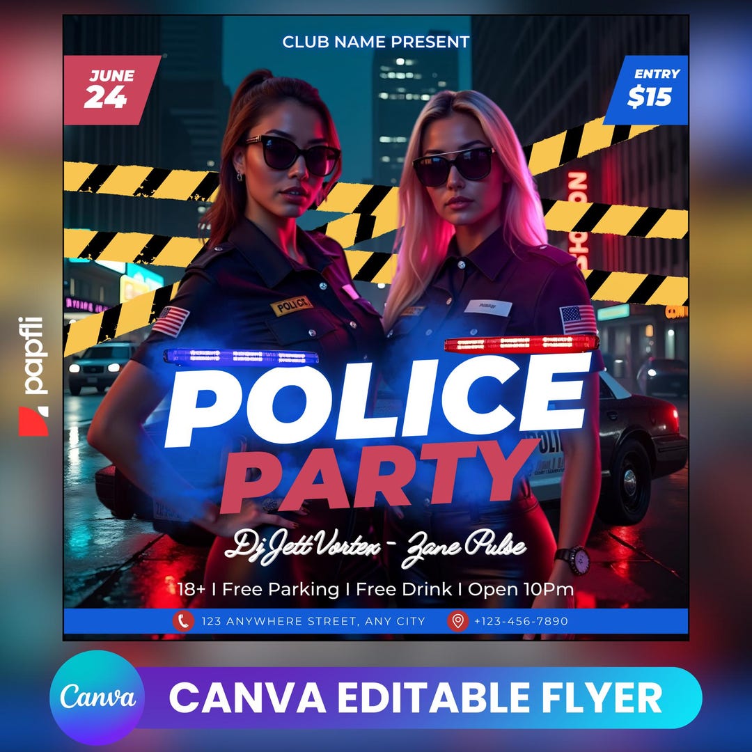 Editable Police Party Flyer Template for Canva, DIY Event Flyer, Party ...
