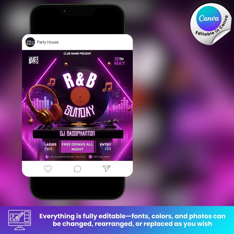 Editable Rnb Sundays Flyer Template for Social Media, Canva Design for ...