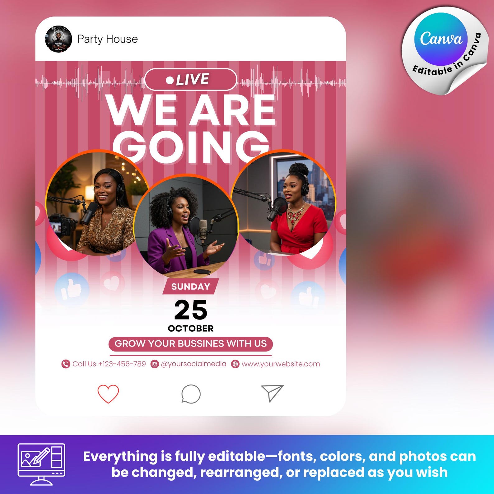 Editable Livestream Flyer: Instagram Promotion Template (canva, Digital ...