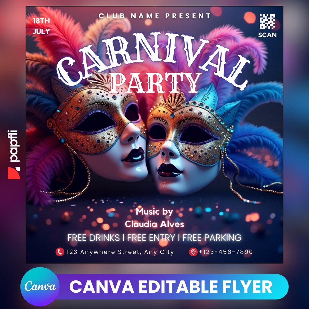 Editable Carnival Flyer Template for Canva, DIY Event Flyer, Party ...