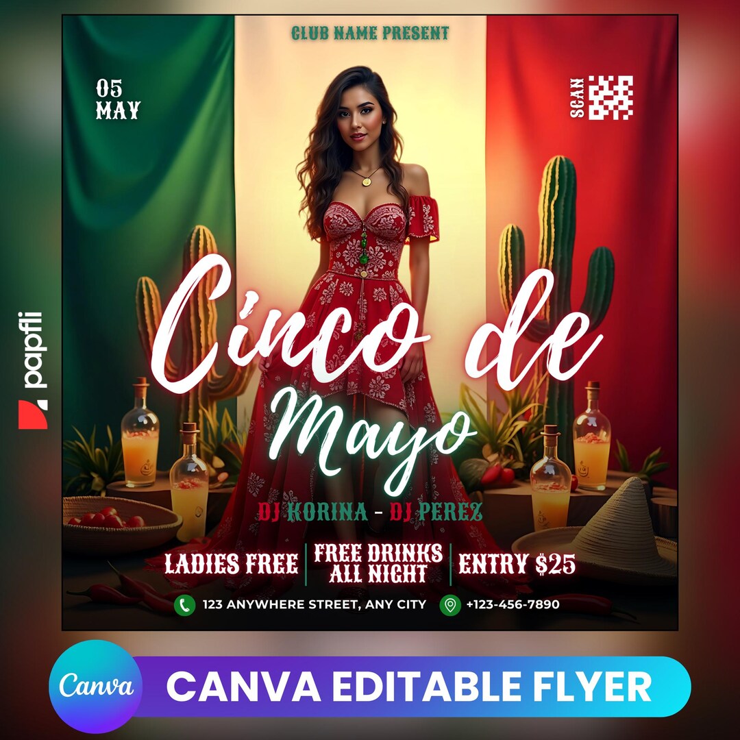 Editable Cinco De Mayo Club Flyer Template: Canva DIY Party Invite - Etsy