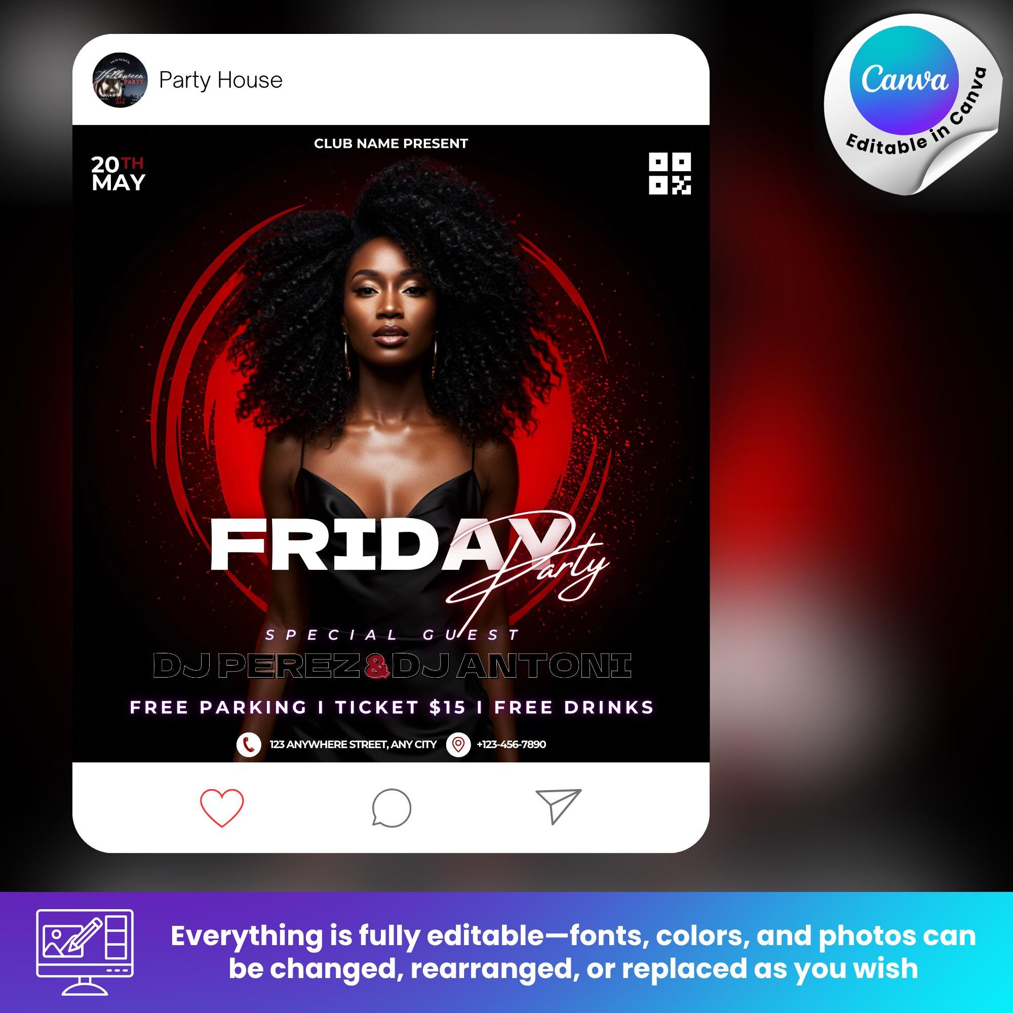 Friday Party Flyer Template: Editable Club Night Design (digital ...