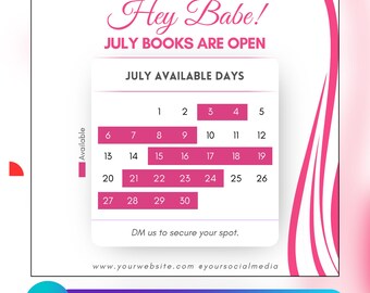 July Bookings Flyer, DIY Flyer Template Design, July Appointments Open ...