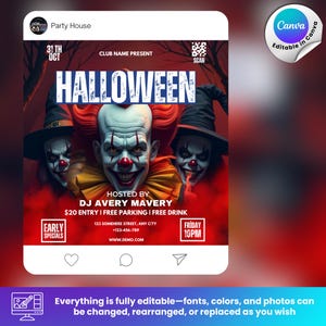 Editable Halloween Party Flyer Canva Template | DIY Halloween ...