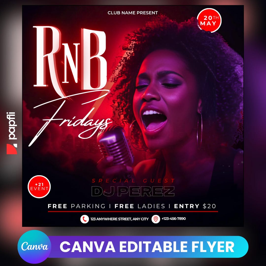 R&B Fridays Party Flyer Template, Editable Rnb Night Invitation for ...
