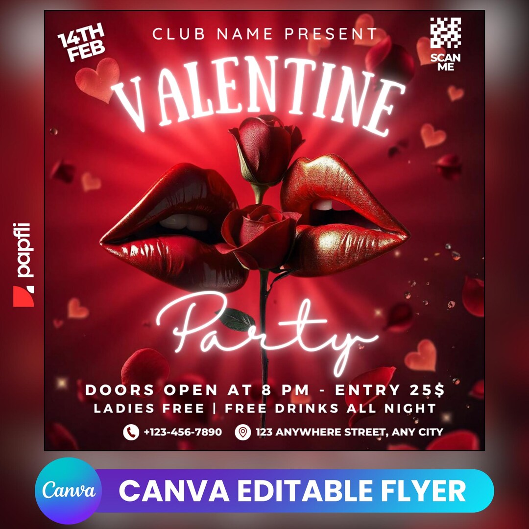 Editable Valentine Club Flyer Template for Canva | DIY Event Flyer ...