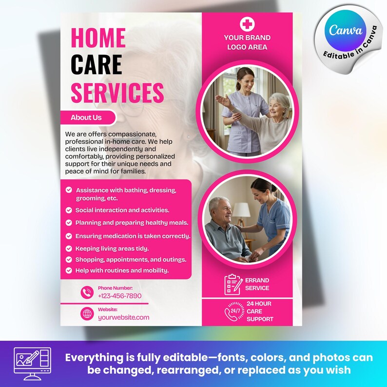 Home Care Service Flyer, Editable Flyer Template, Healthcare Assistance ...