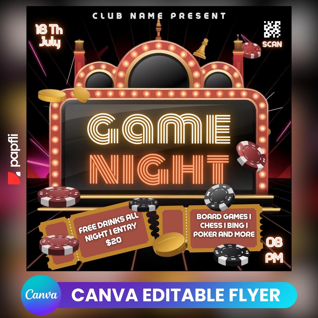 Game Night Party Flyer: Editable Canva Template (digital Download) - Etsy