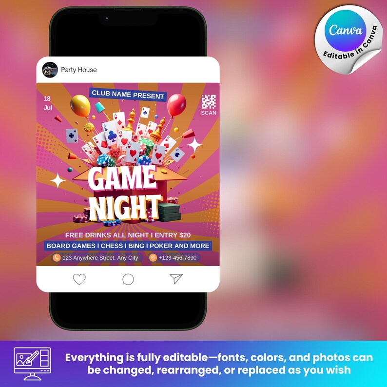 Game Night Party Flyer: Editable Canva Template (digital Download) - Etsy