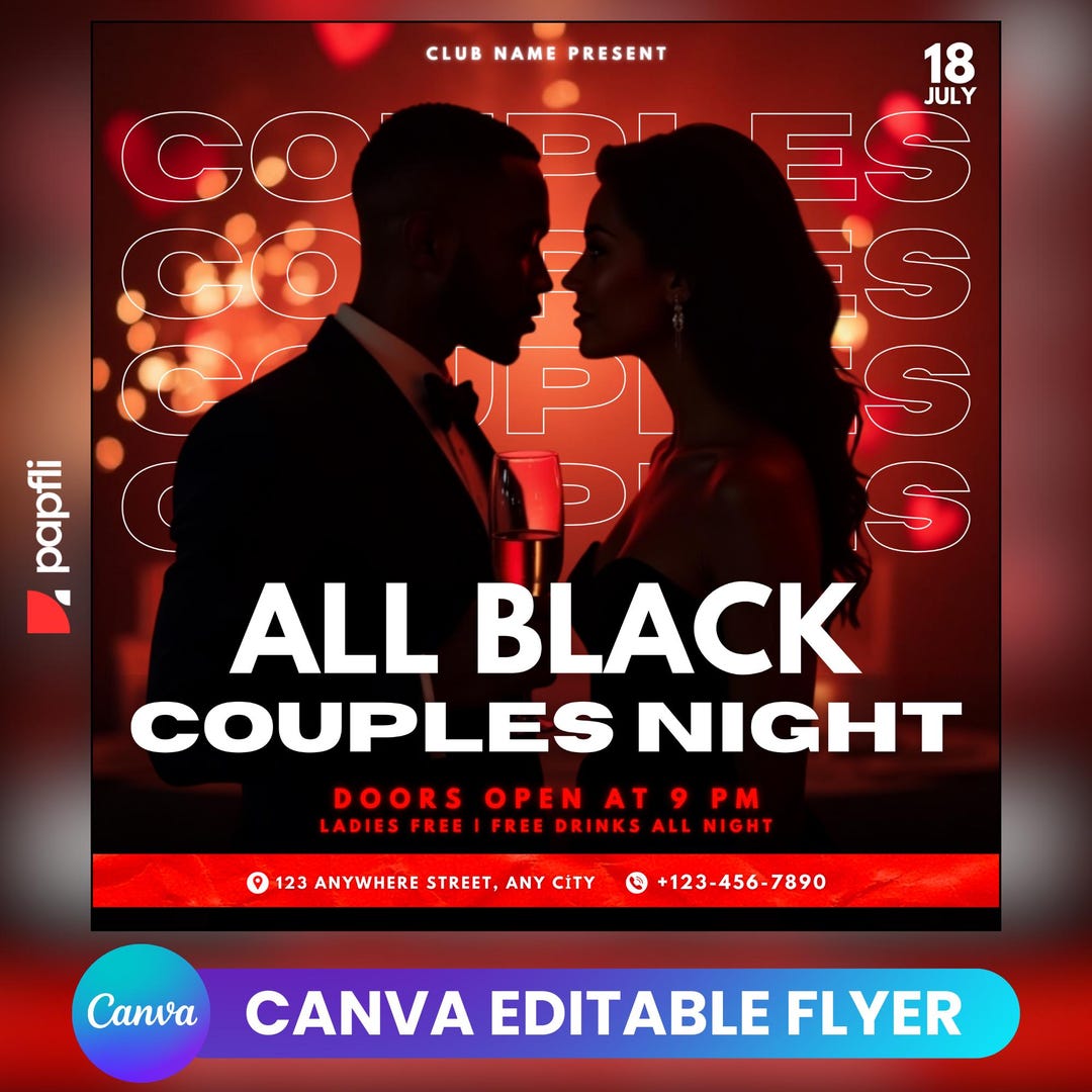All Black Couples Night Flyer, Club Flyer, Editable Canva Template ...