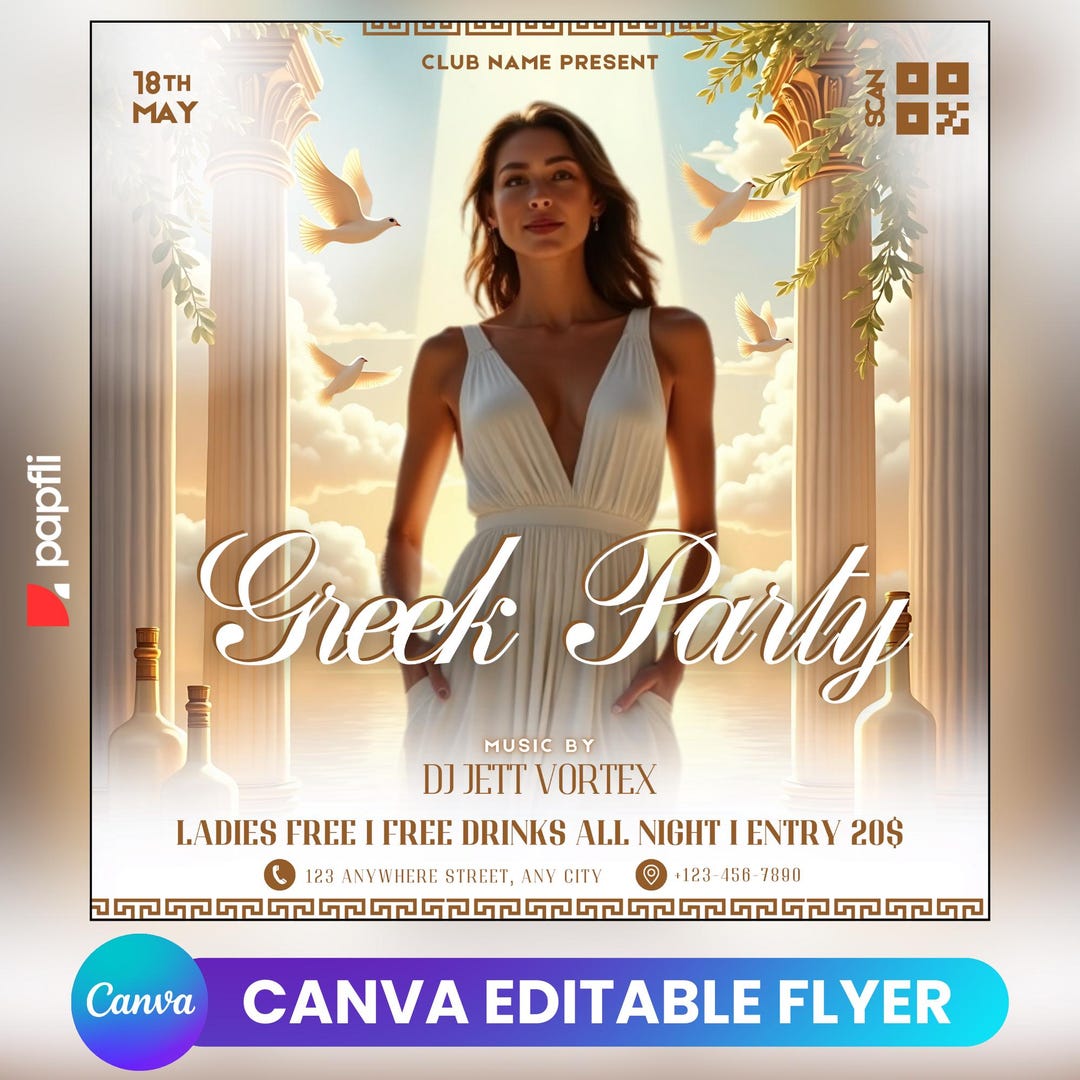 Customizable Greek Party Flyer Template for Canva (digital Download) - Etsy
