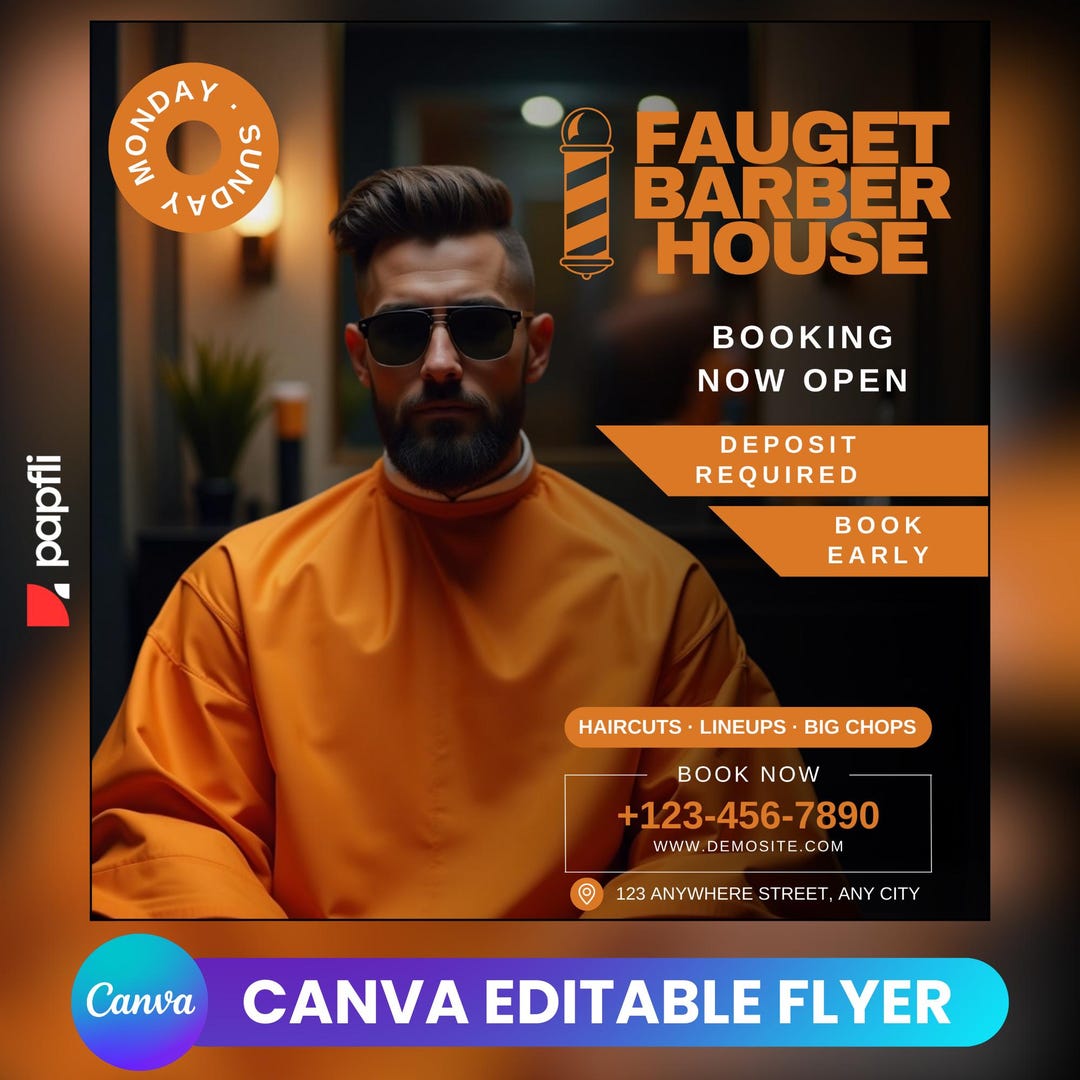 Editable Barber Flyer Canva Template, Bookings Open 4 Party ...