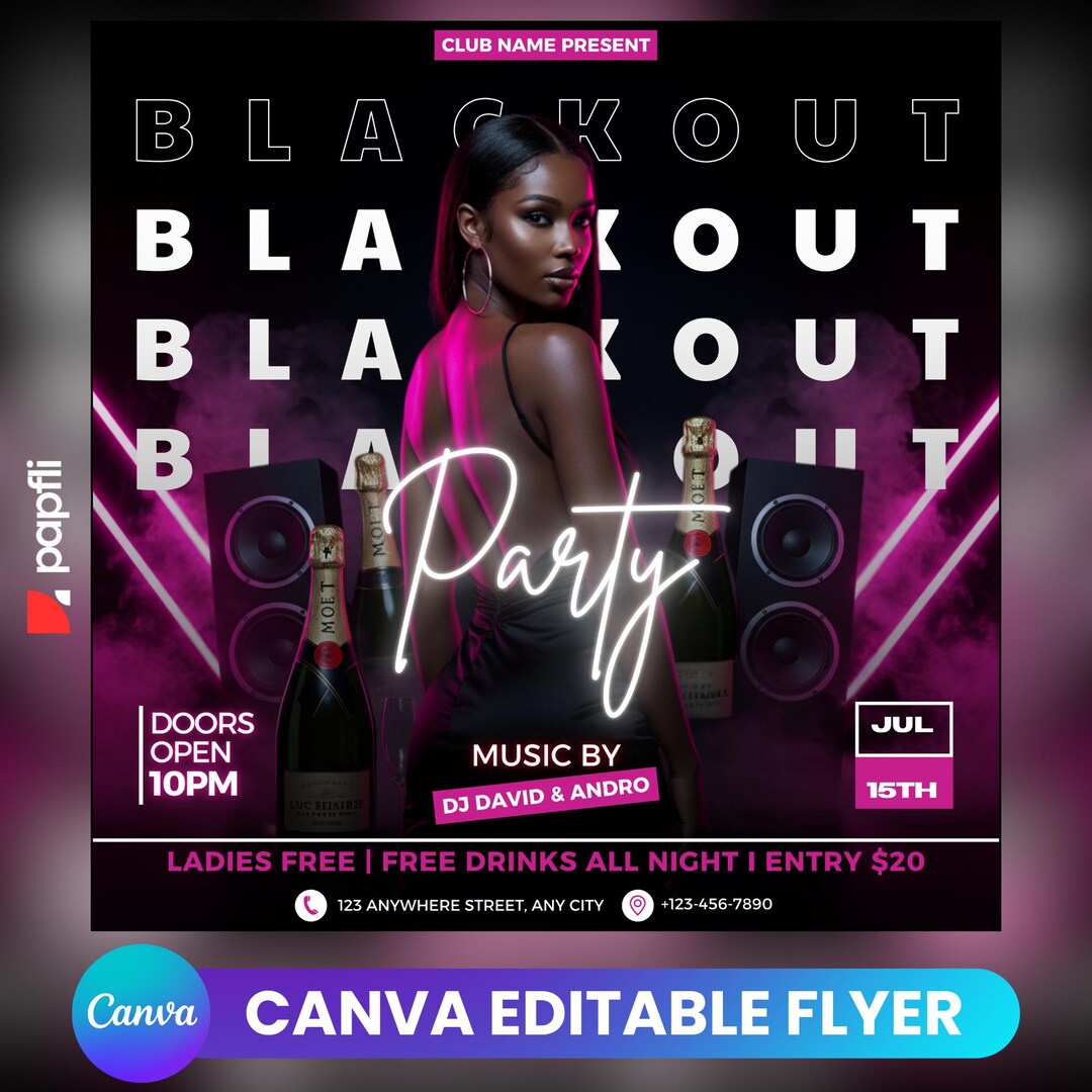 Bold Blackout Party Flyer for Club Events, Customizable Nightlife Event ...