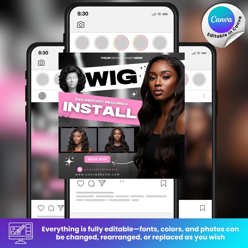 Editable Wig Install Flyer: Hairstylist Appointment Template (digital ...