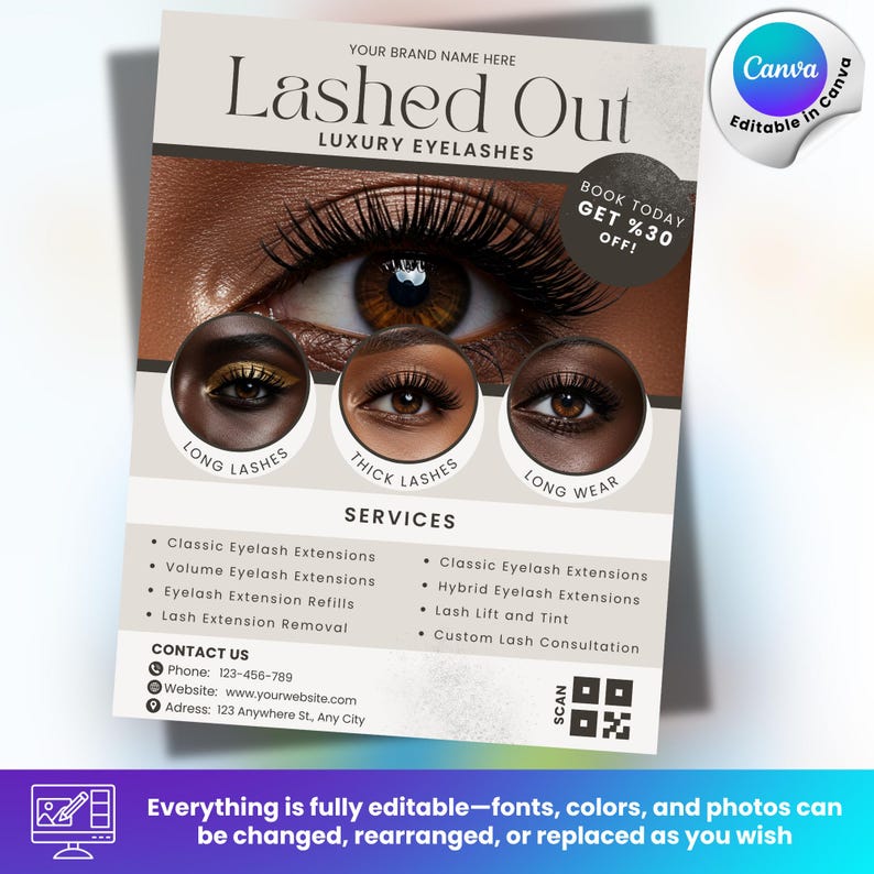 Editable Lash Services Flyer Template: Beauty Salon Promotion (canva, 8 ...