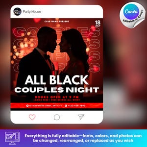 All Black Couples Night Flyer, Club Flyer, Editable Canva Template ...