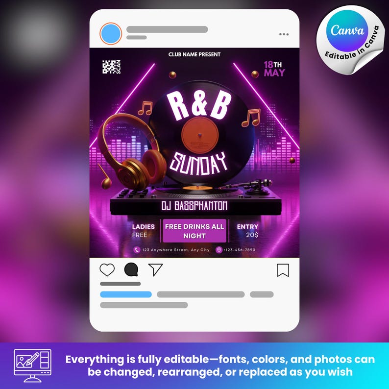 Editable Rnb Sundays Flyer Template for Social Media, Canva Design for ...