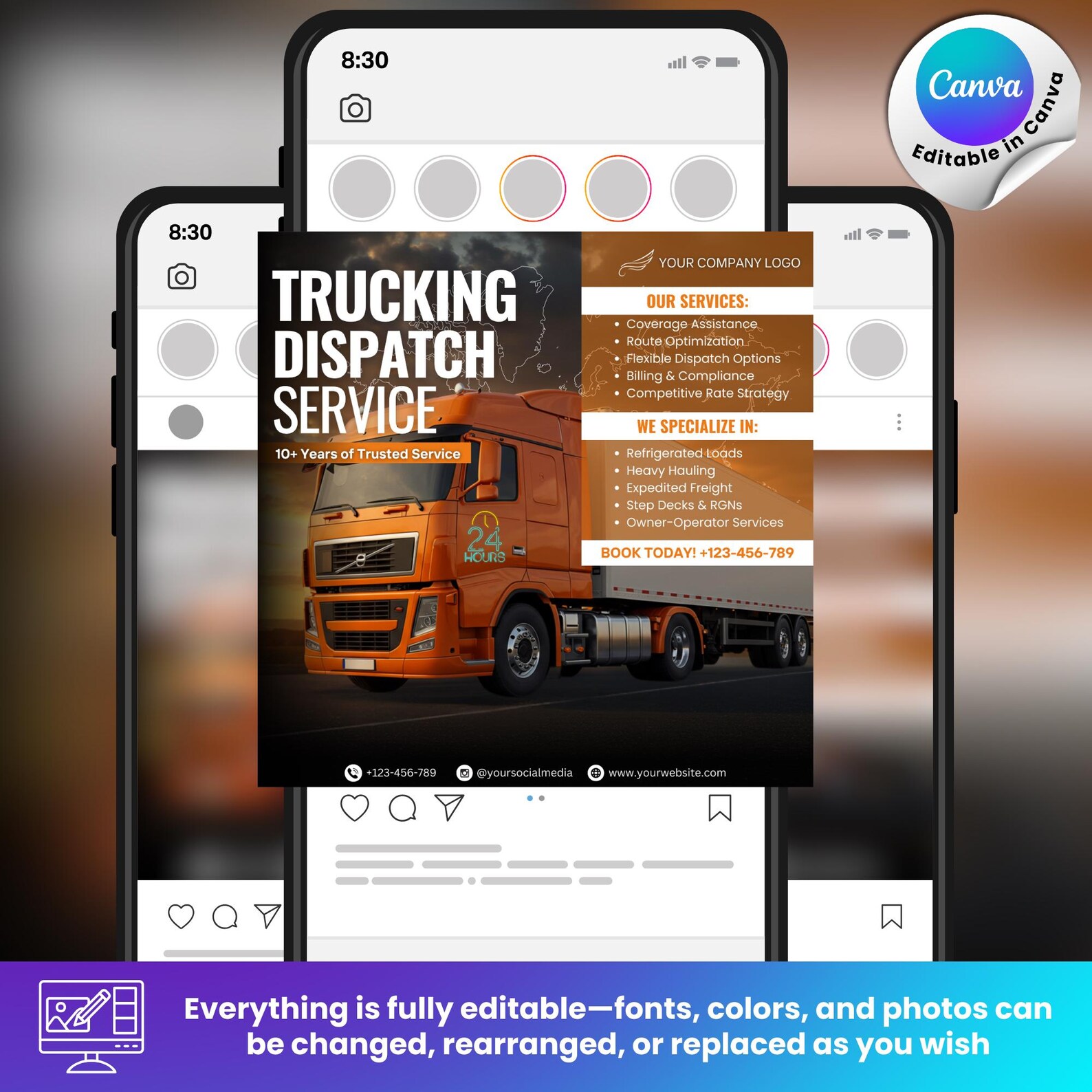 Trucking Dispatch Flyer: Editable Logistics Template (canva, Digital ...