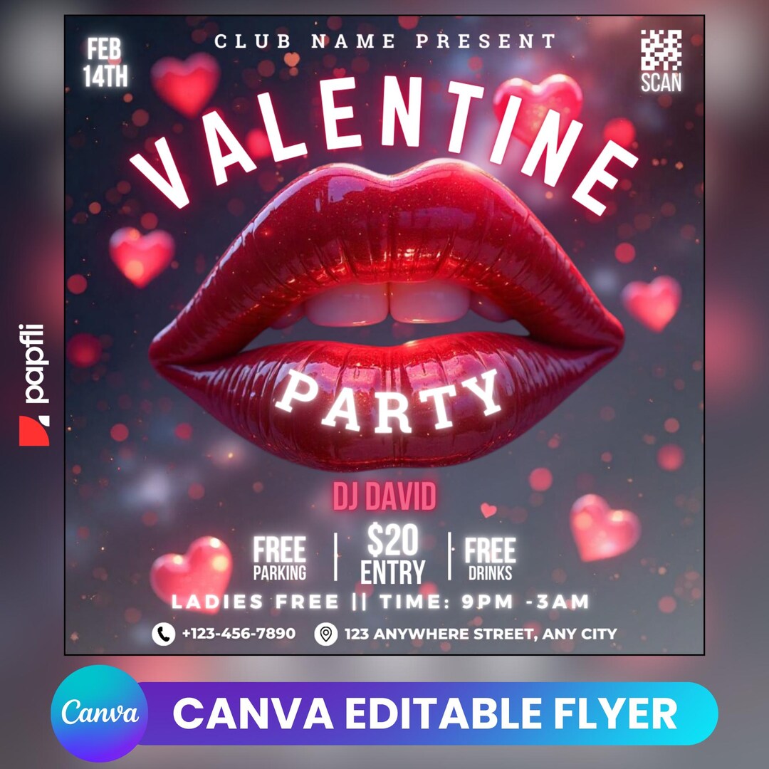 Valentine's Day Club Flyer Template: DJ Party Invite (canva Editable ...