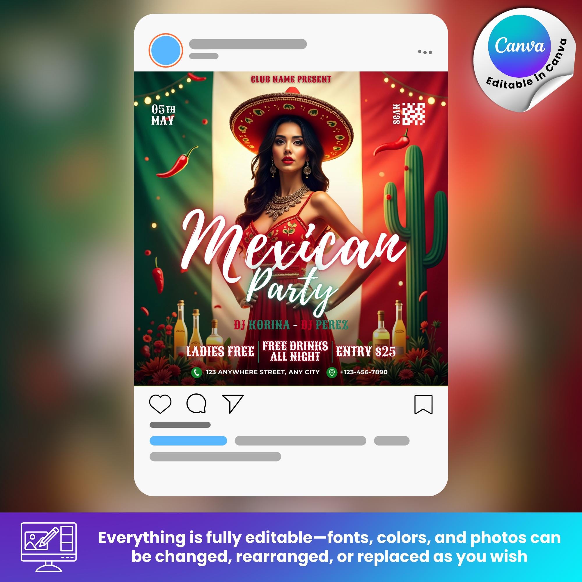 Editable Cinco De Mayo Club Flyer Template: DJ Party Invite (canva) - Etsy