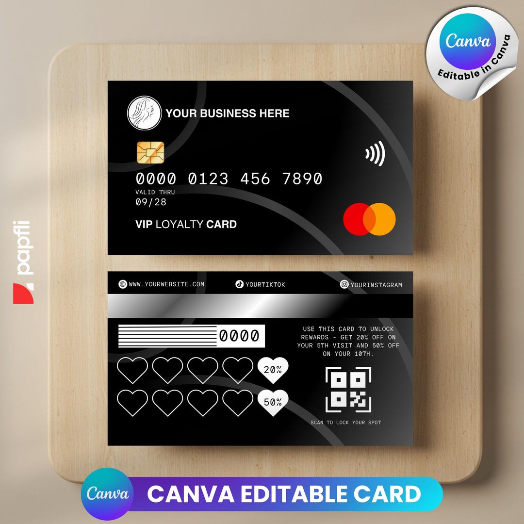 VIP Loyalty Card, Credit Card Style Punch Card Template, Editable ...