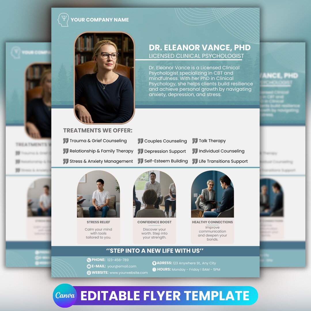 Counseling Flyer Template, Editable Flyer, Therapy Flyer, Psychological ...