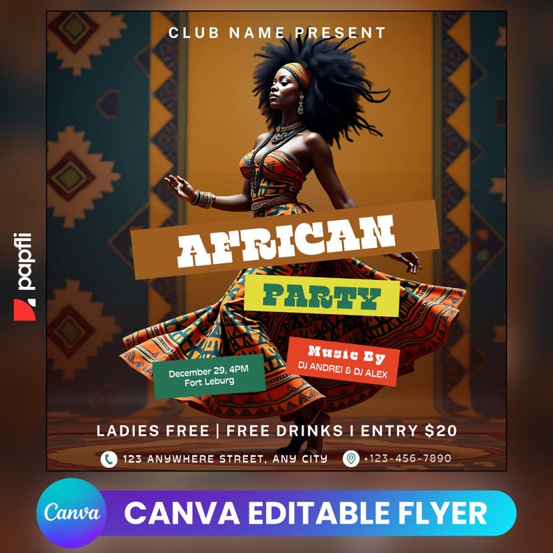 African Party Flyer Template: Editable Canva Design (instagram) - Etsy