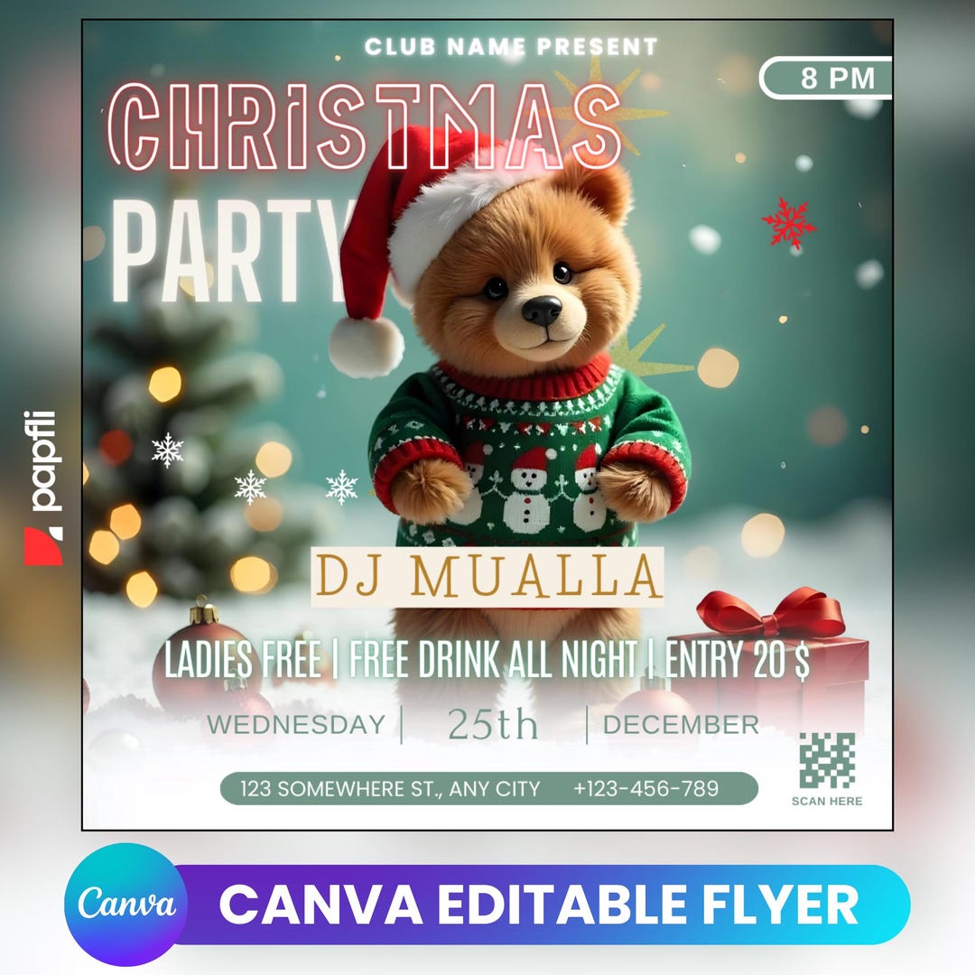 Editable Christmas Club Flyer Template for Canva | DIY Event Flyer ...