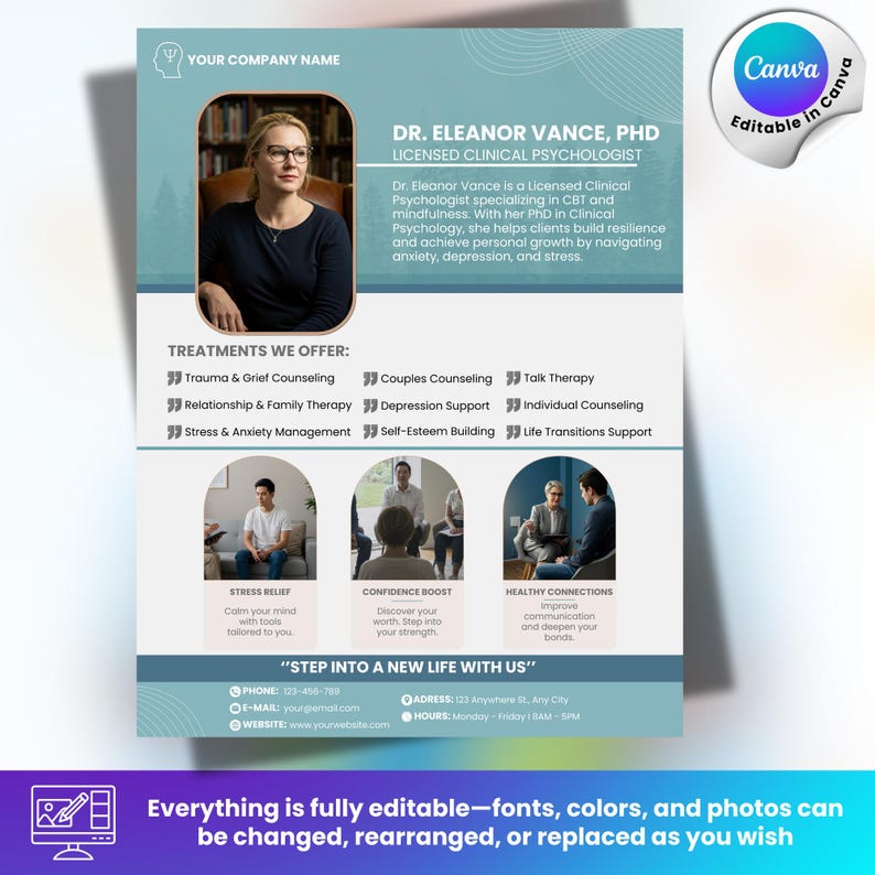 Counseling Flyer Template, Editable Flyer, Therapy Flyer, Psychological ...