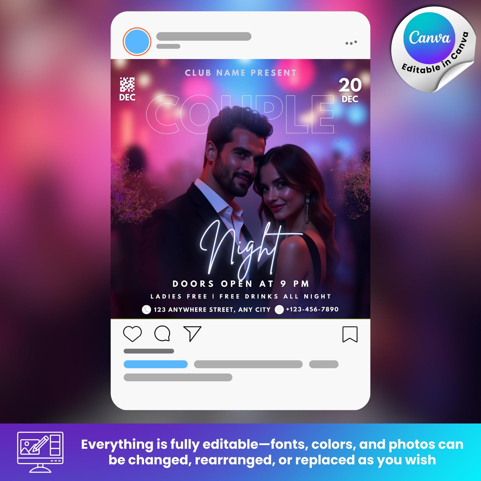 Couples Night Club Flyer: Editable Canva Template - Etsy