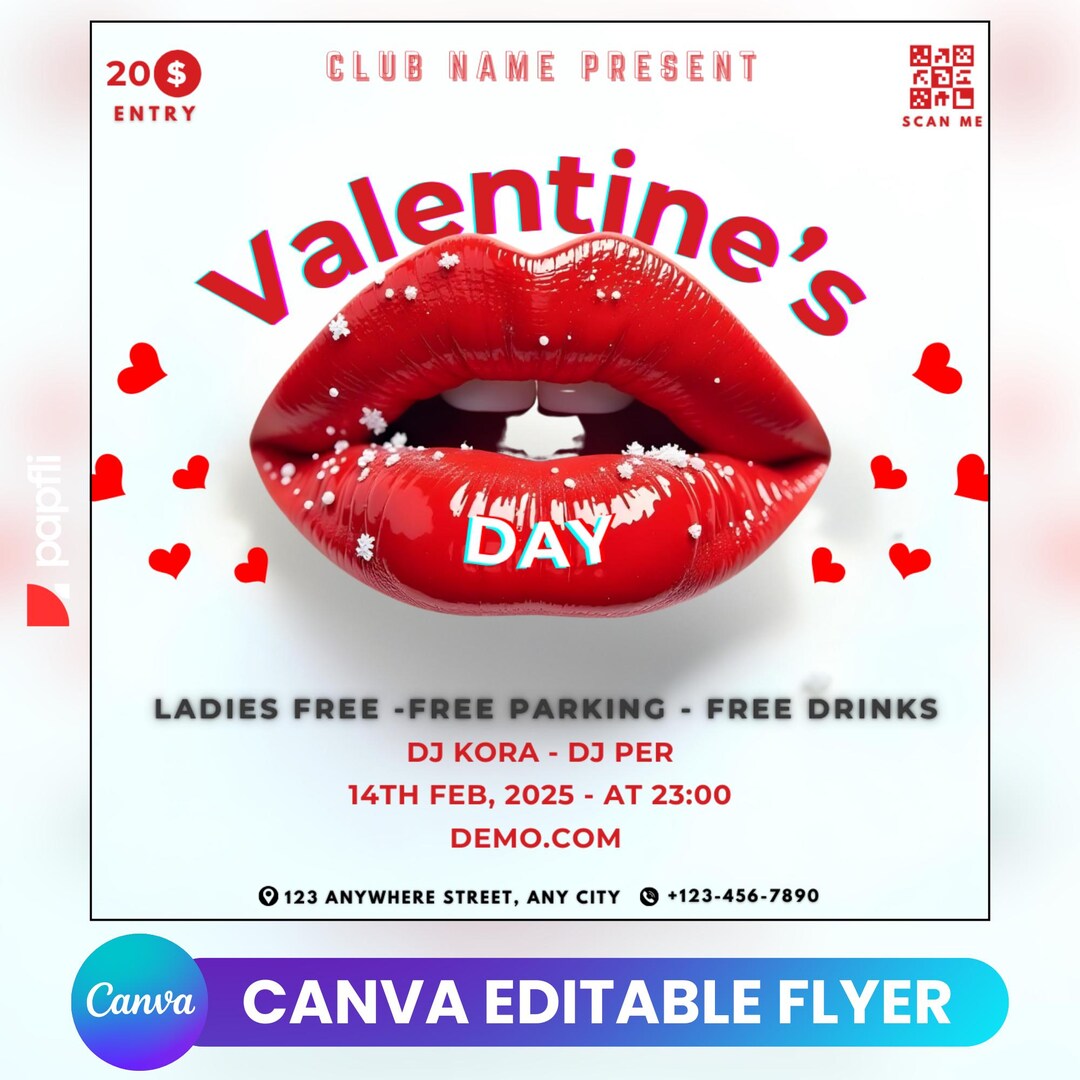 Valentine's Day Club Flyer Template: Editable DJ Party Invite (canva ...