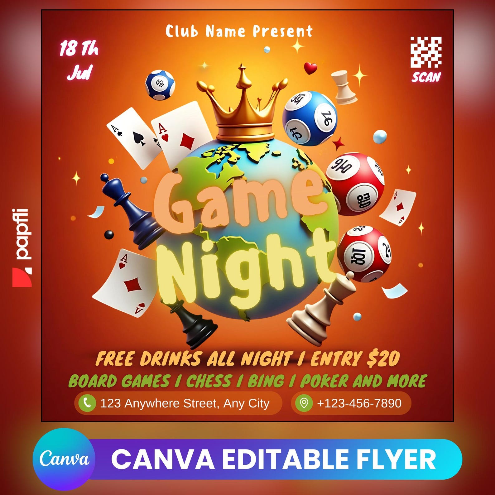 Game Night Party Flyer, Social Media Party Announcement Editable GAME ...