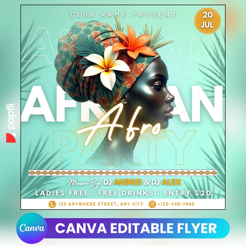 Editable African Afrobeat Party Flyer Template: Canva DIY (instagram ...