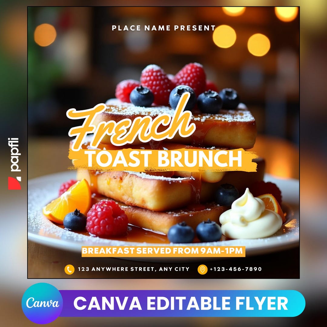 Brunch Flyer French Toast Template, Editable Canva Flyer for Brunch ...