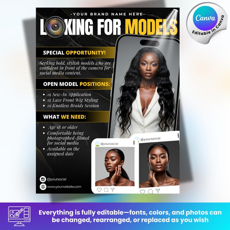 Editable Model Call Flyer Template: Hair Stylist, Influencer Casting ...