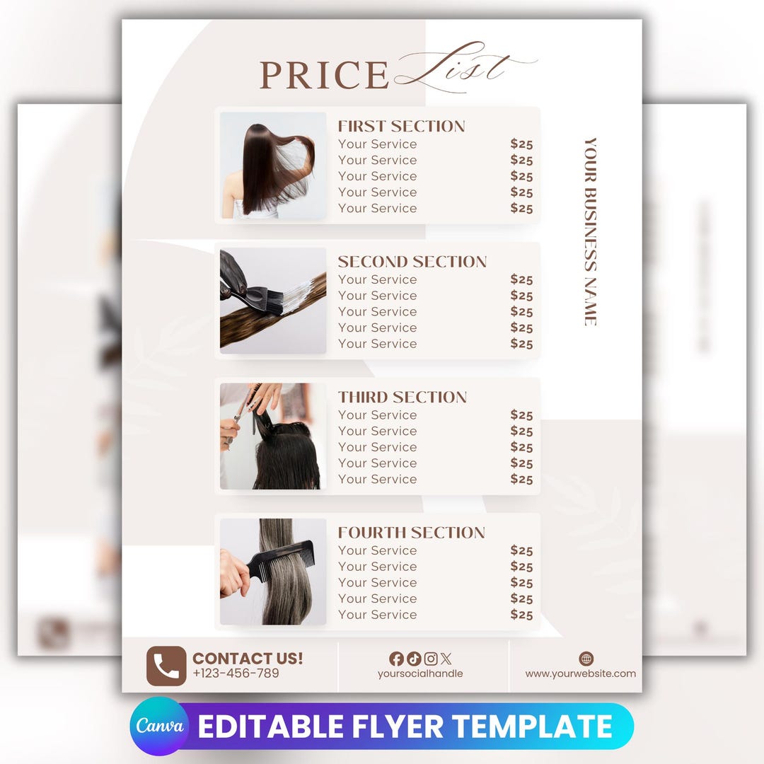 Price List, Editable Flyer Template, Price Sheet, Hair Pricing Flyer ...