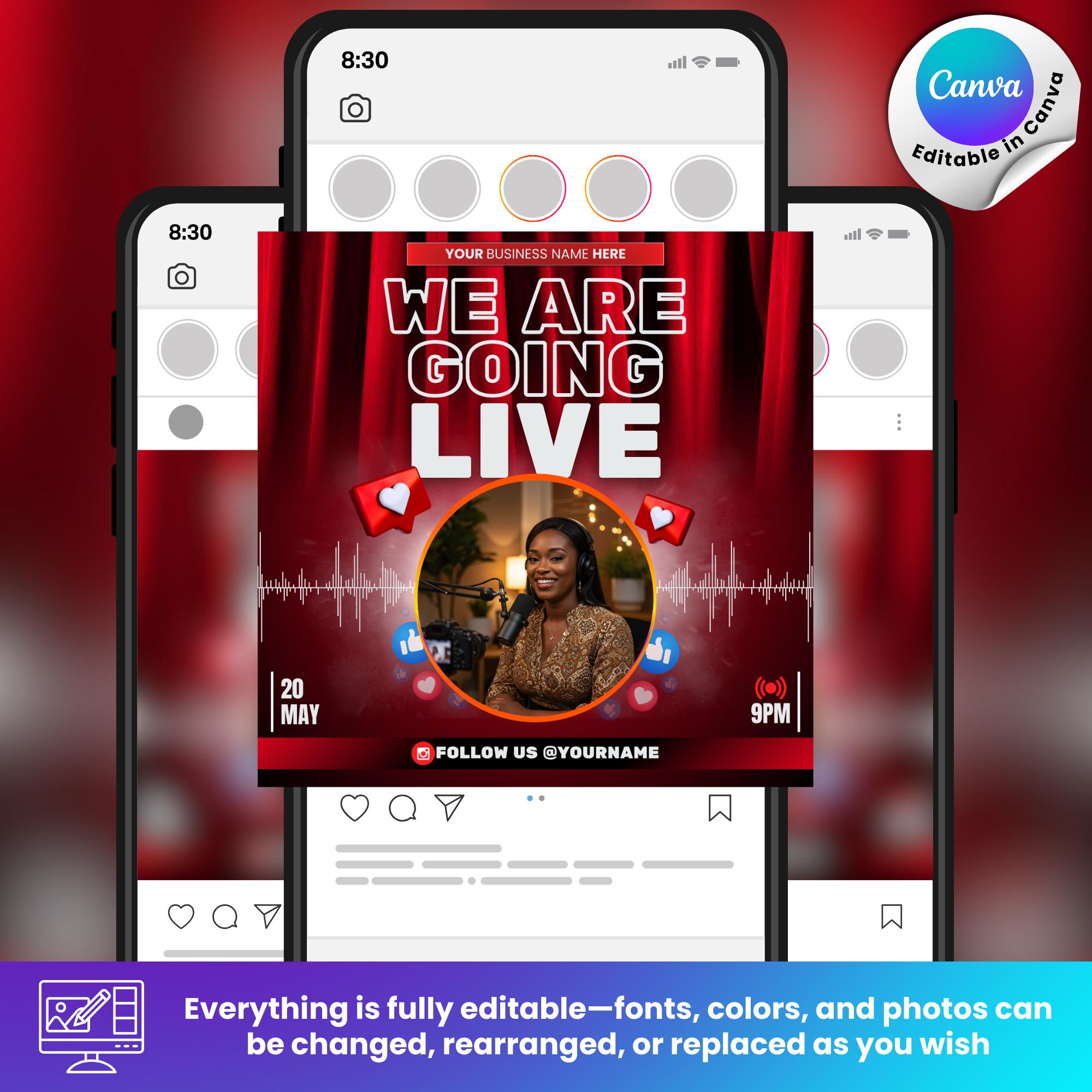 We Are Live Flyer, Instagram Live Editable Flyer, Business Flyer ...