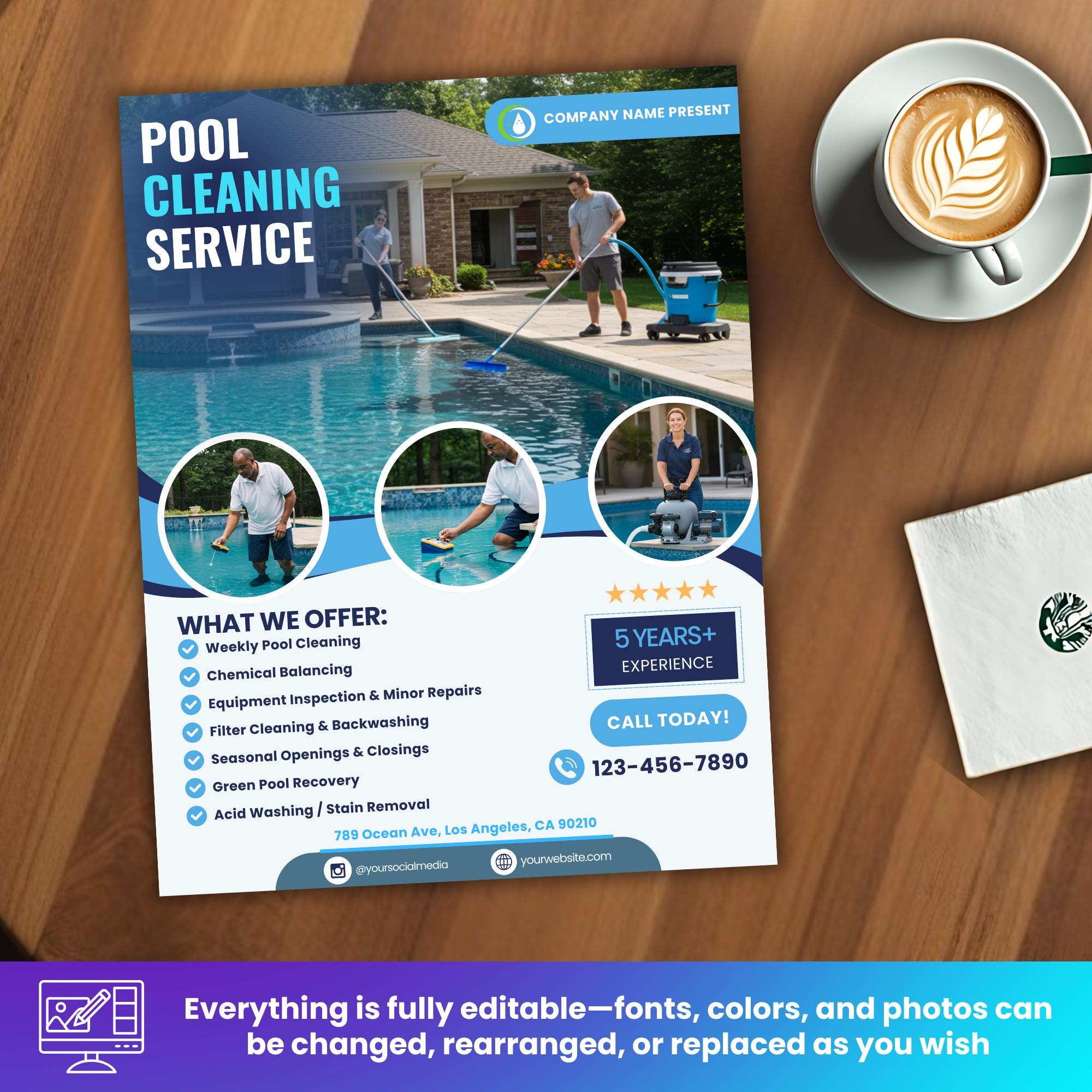 Pool Cleaning Service Flyer Template, Editable Flyer, Swimming Pool ...