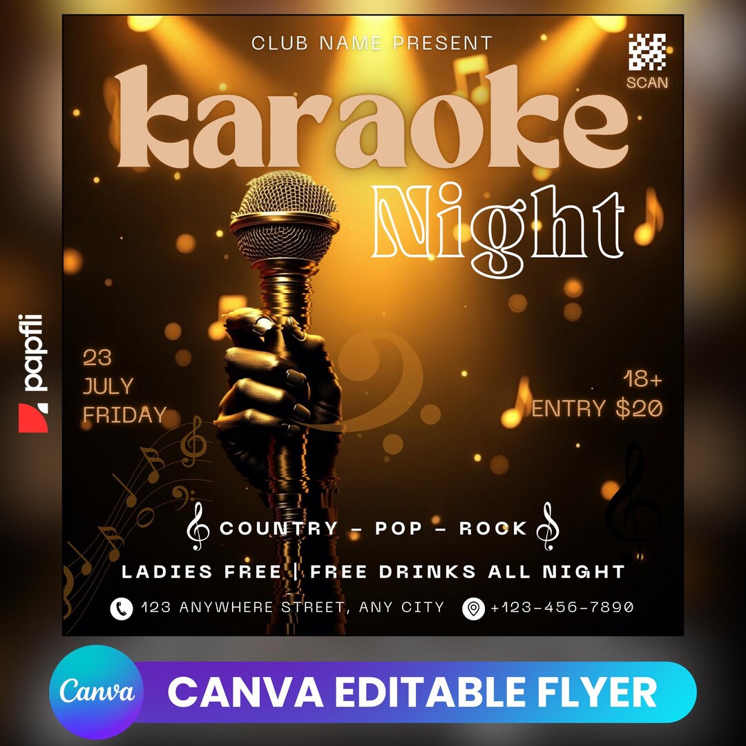 Editable Karaoke Night Flyer Template: DIY Party Invite (canva) - Etsy