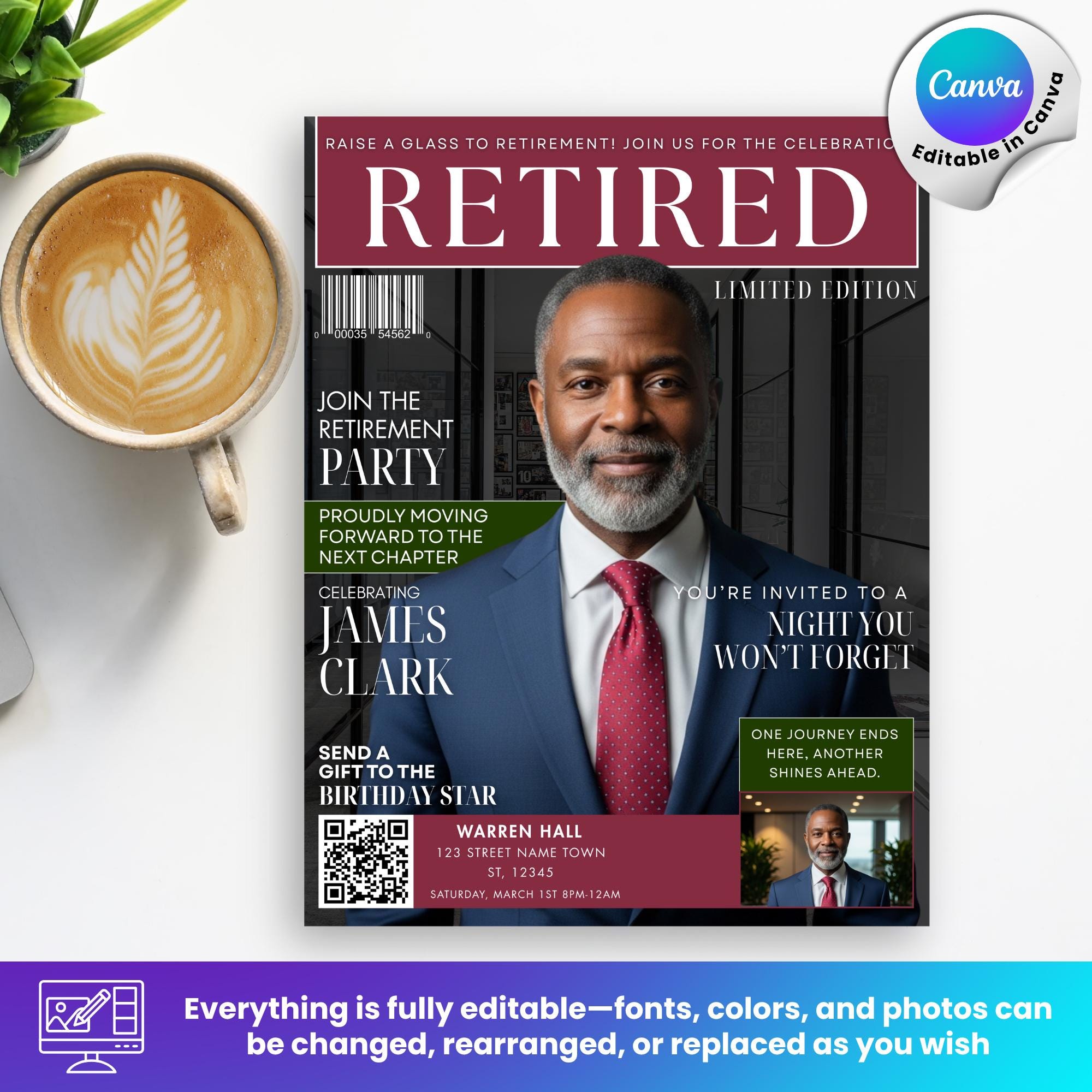 Retirement Party Invitation: Magazine Cover Template (canva Editable ...