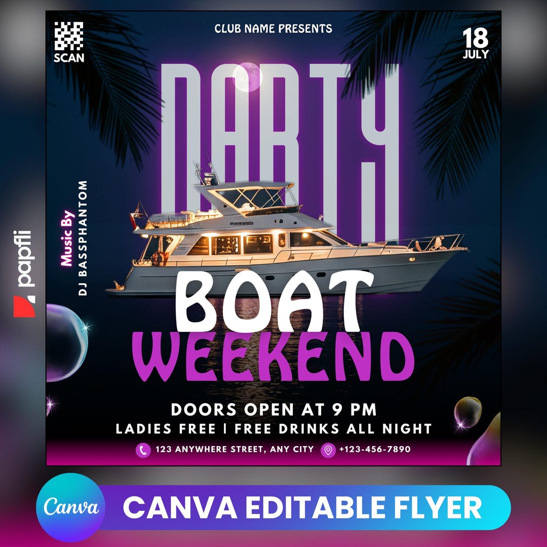 Boat Party Flyer Template: Yacht Club Event, Summer Weekend (canva ...