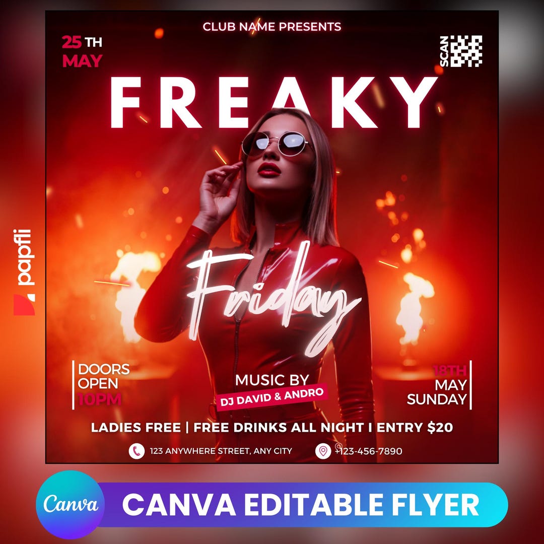 Editable Freaky Friday Party Flyer, Friday Party Flyer, DJ Nightclub ...