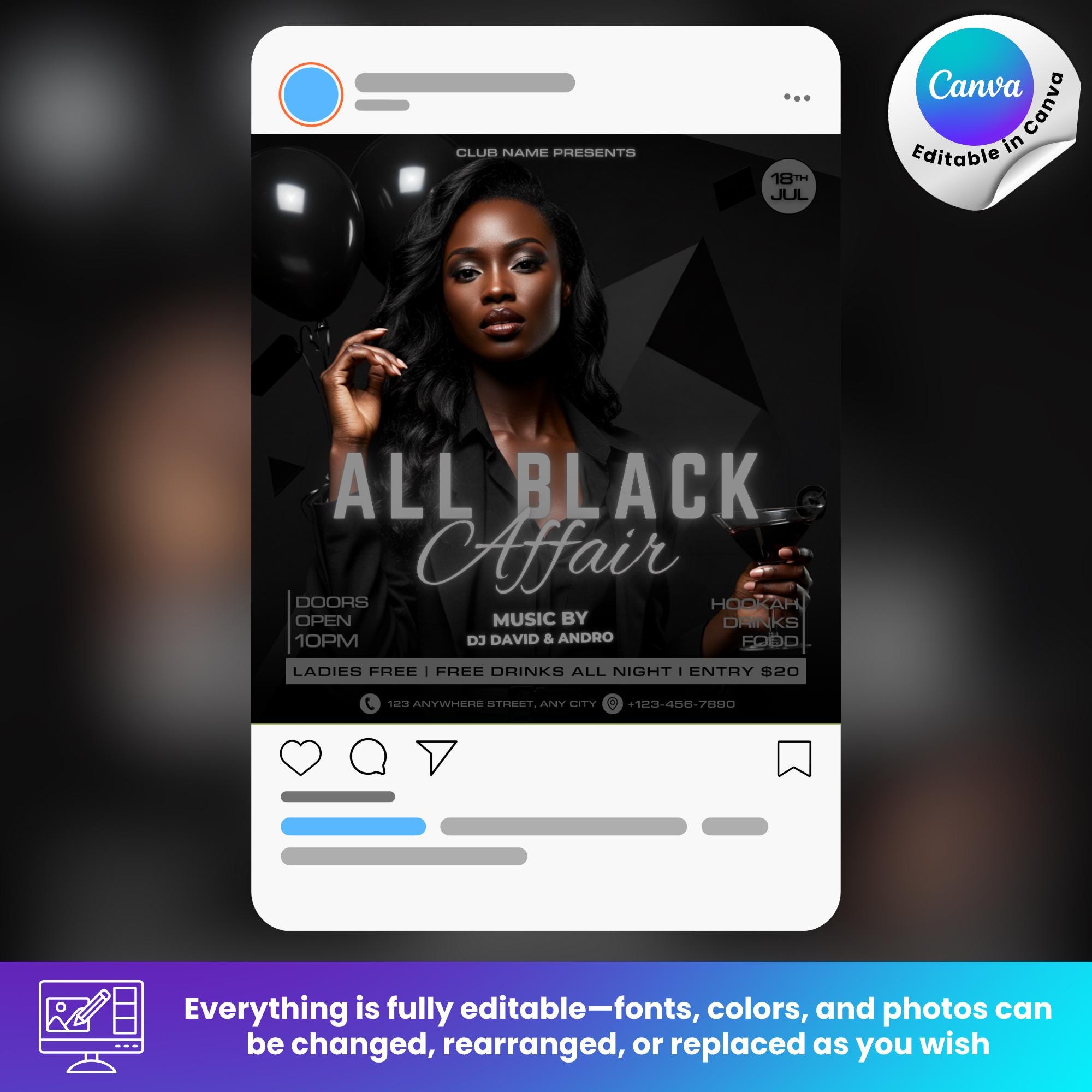 Elegant All Black Party Flyer Template: Modern Event Invitation (canva ...
