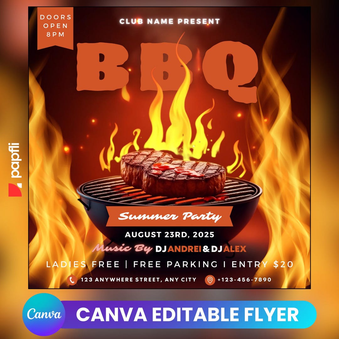 Editable BBQ Party Flyer Template for Canva, DIY Event Flyer,party ...